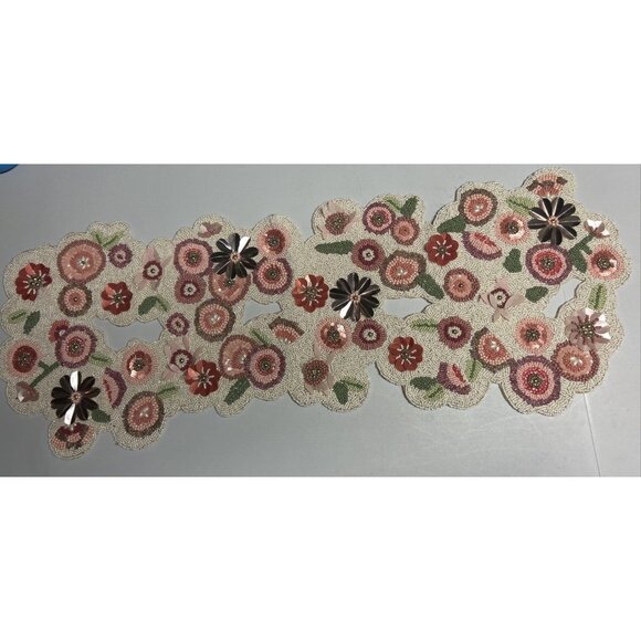 Pier 1 | Accents | Pier Beaded Table Runner Pink Mauve Green Flowers ...